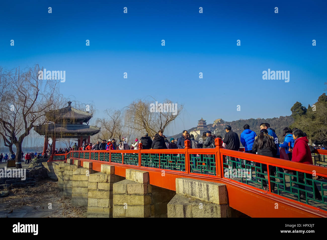 BEIJING, CHINA - 29 JANUARY, 2017: Walking around spring palace complex ...