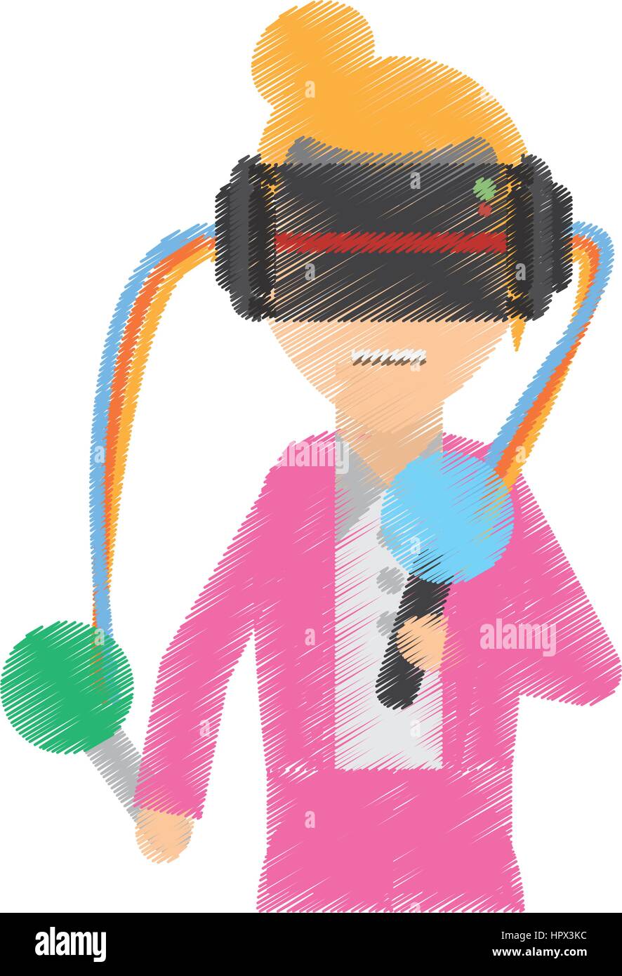 drawing woman with vr glasses control Stock Vector Image & Art - Alamy