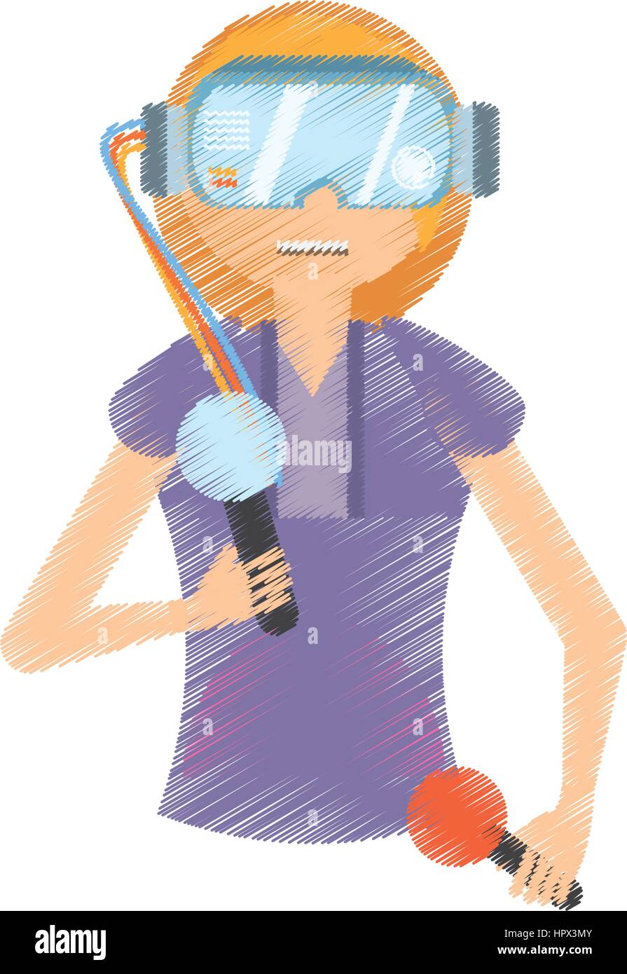 drawing woman with vr glasses control Stock Vector Image & Art - Alamy