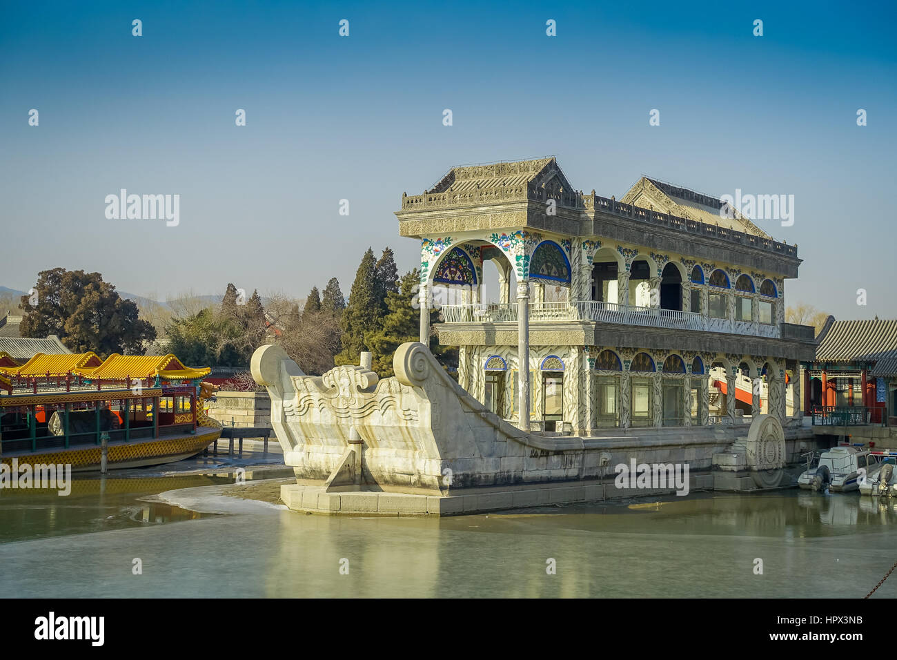 BEIJING, CHINA - 29 JANUARY, 2017: Stone house designed as houseboat ...