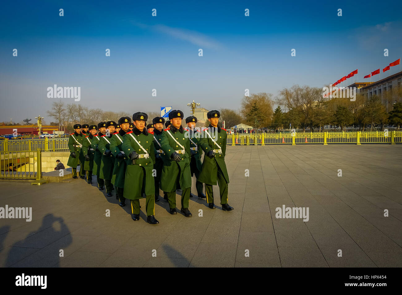 BEIJING, CHINA - 29 JANUARY, 2017: Chinese army soldiers marching on ...