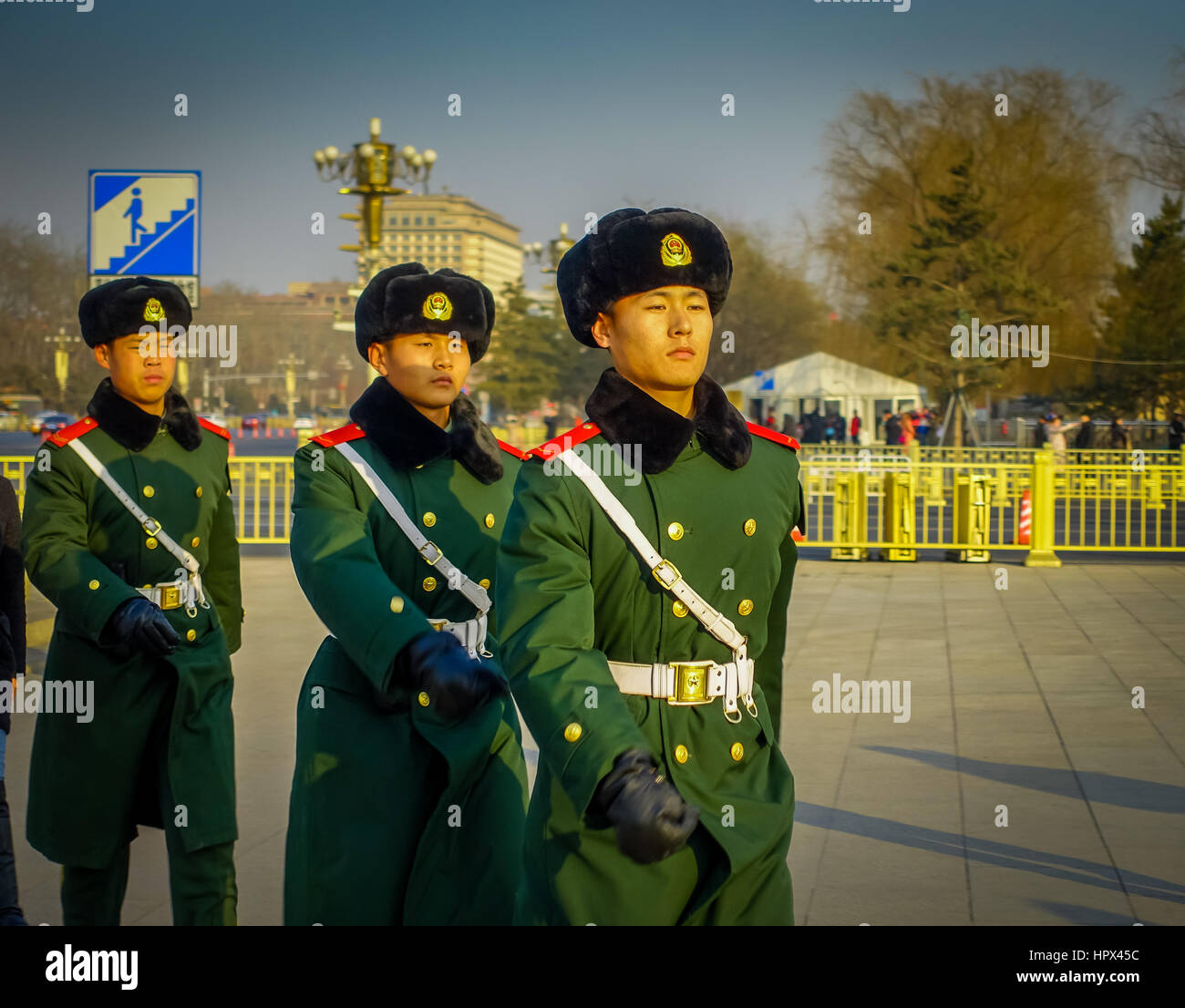 BEIJING, CHINA - 29 JANUARY, 2017: Chinese army soldiers marching on ...