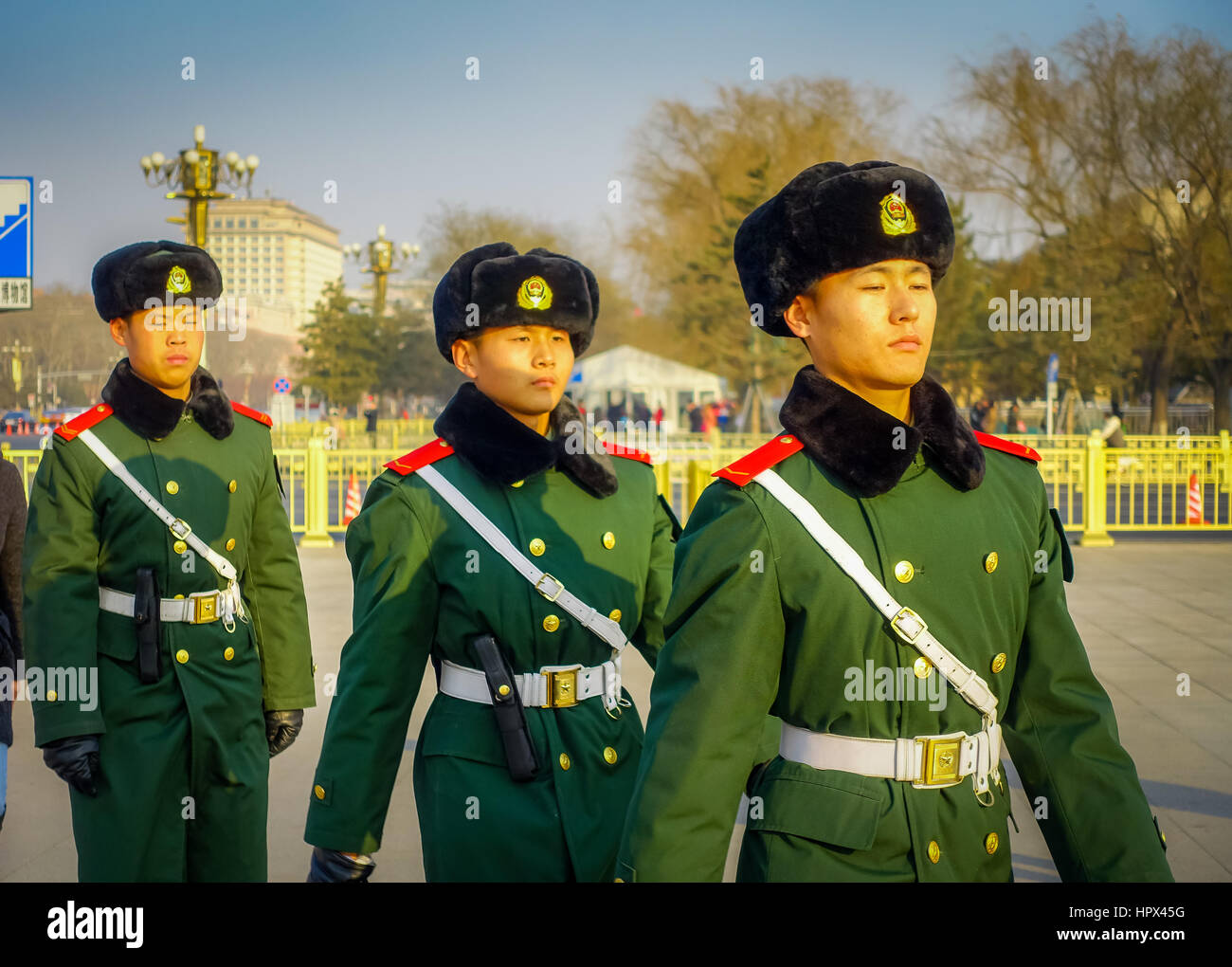 BEIJING, CHINA - 29 JANUARY, 2017: Chinese army soldiers marching on ...