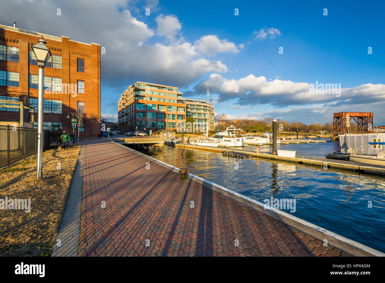 The Waterfront Promenade, in Canton, Baltimore, Maryland Stock Photo ...