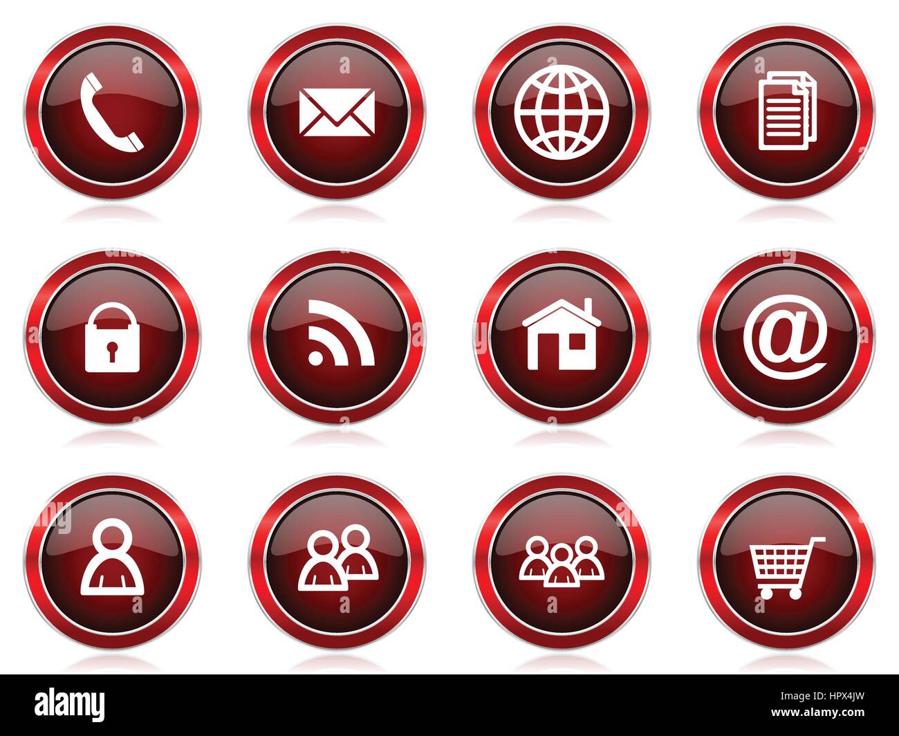 Social media red glossy metal internet vector icons set with ...