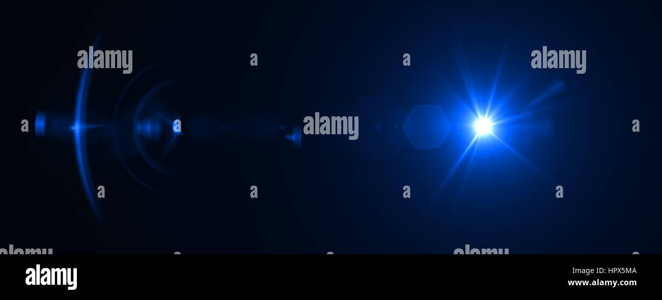 Blue lens flare effect in space. 3D rendering Stock Photo - Alamy