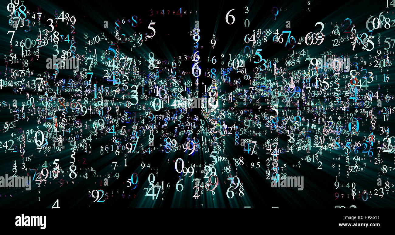 burst set of random numbers glowing on a black background Stock Photo ...