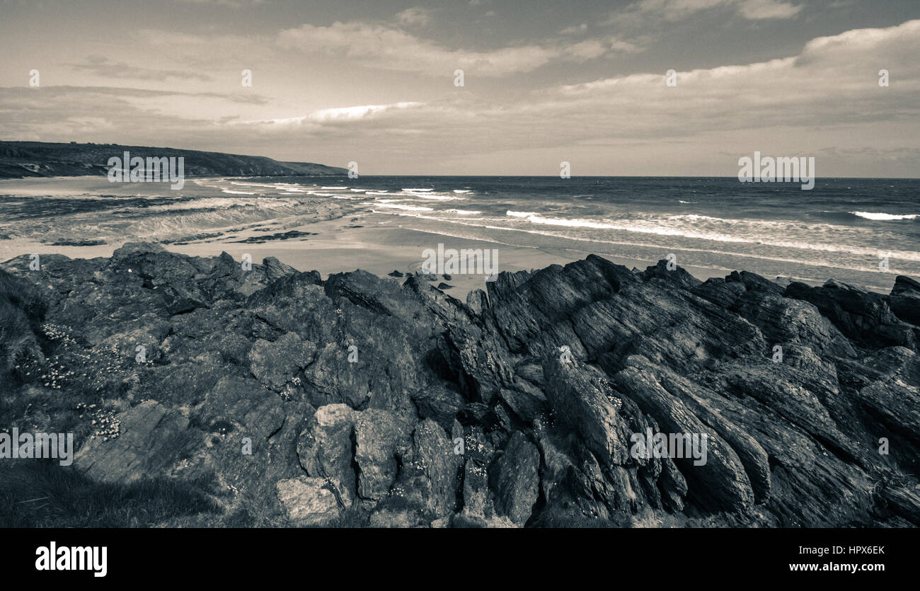 Ballyquin strand in Monochrome Stock Photo - Alamy