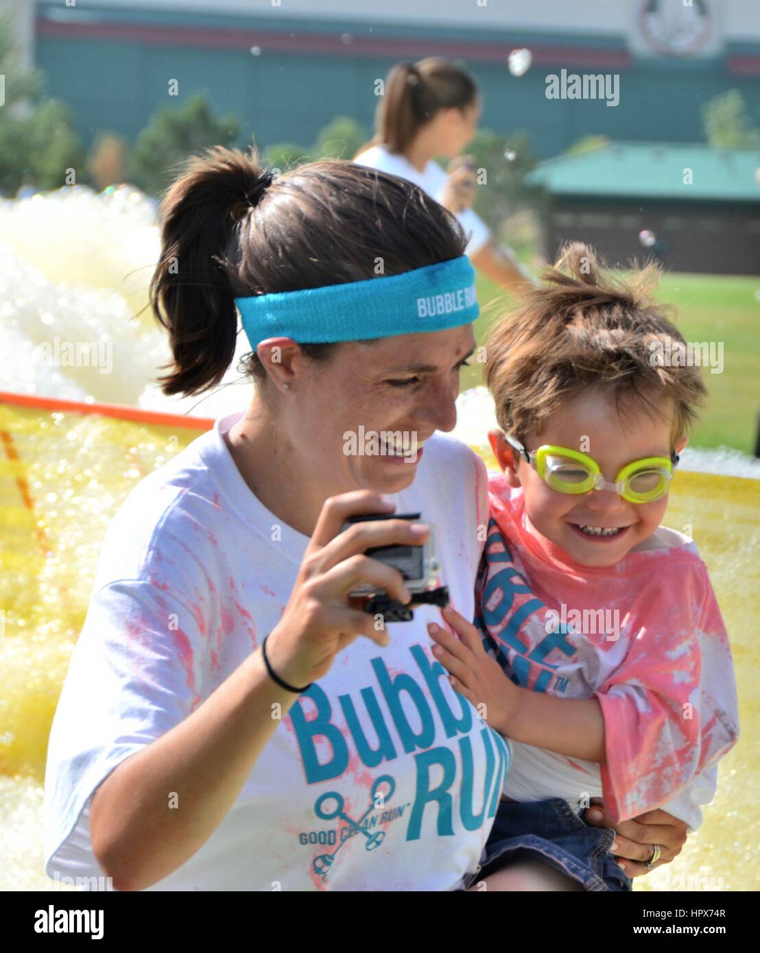 Bubble Run Fundraiser Stock Photo - Alamy