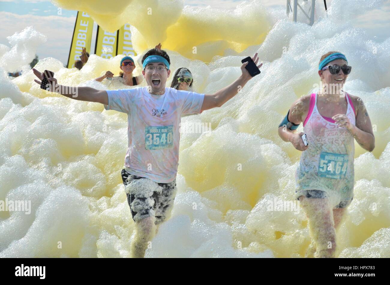 Bubble Run Fundraiser Stock Photo - Alamy