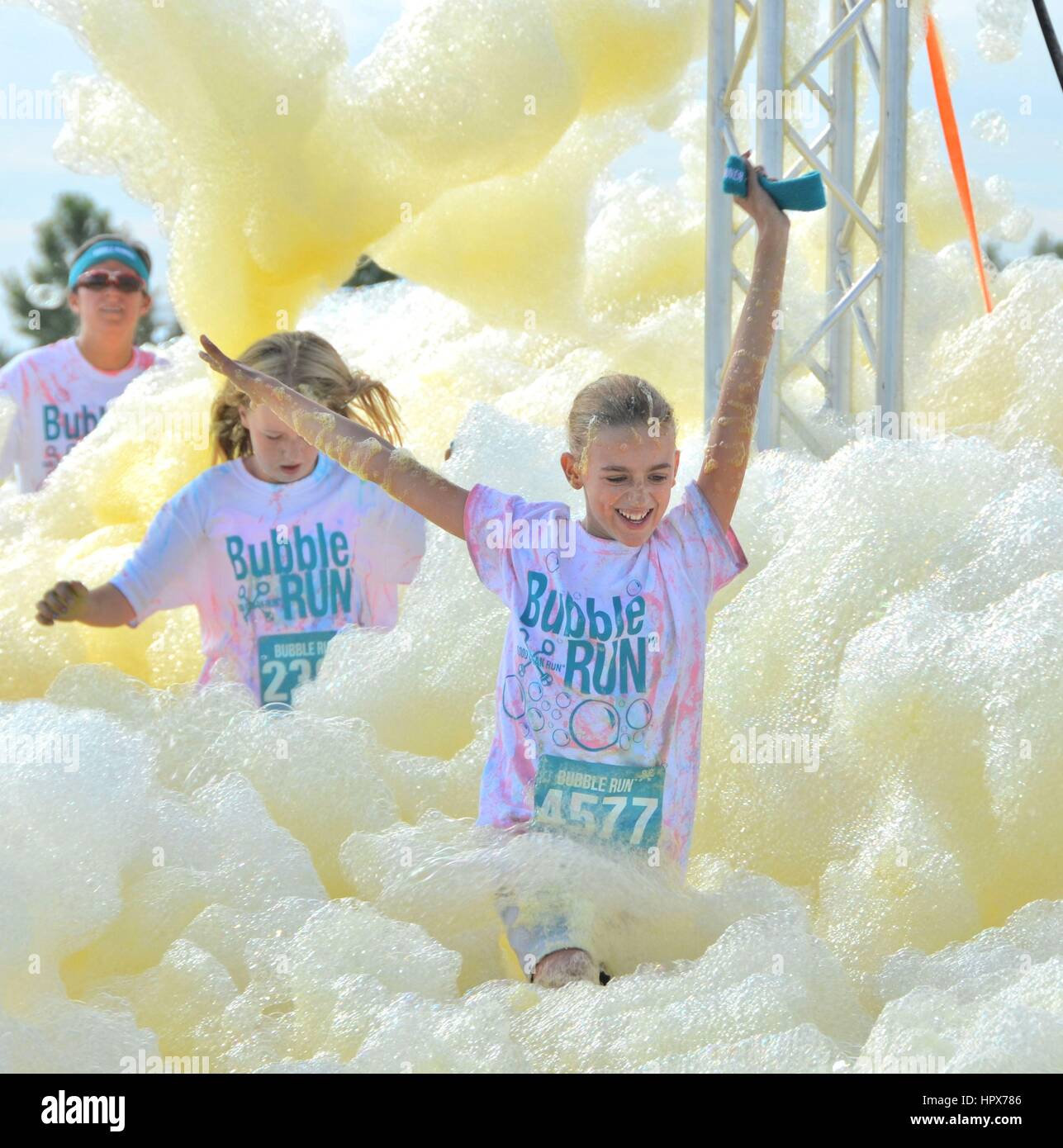 Bubble Run Fundraiser Stock Photo - Alamy