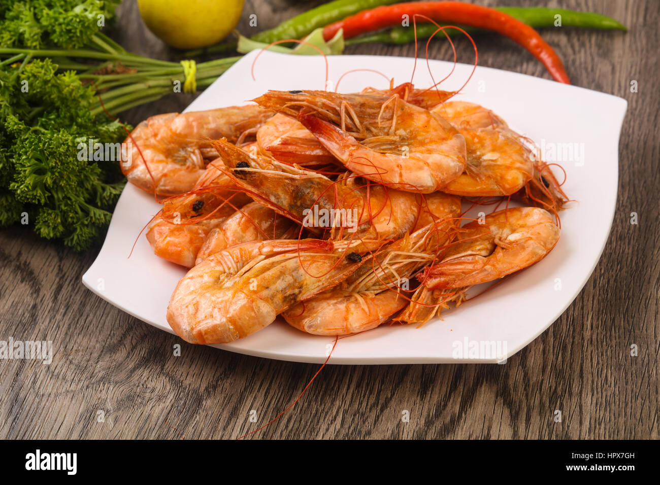 Boiled prawns in the bowl - ready for eat Stock Photo - Alamy
