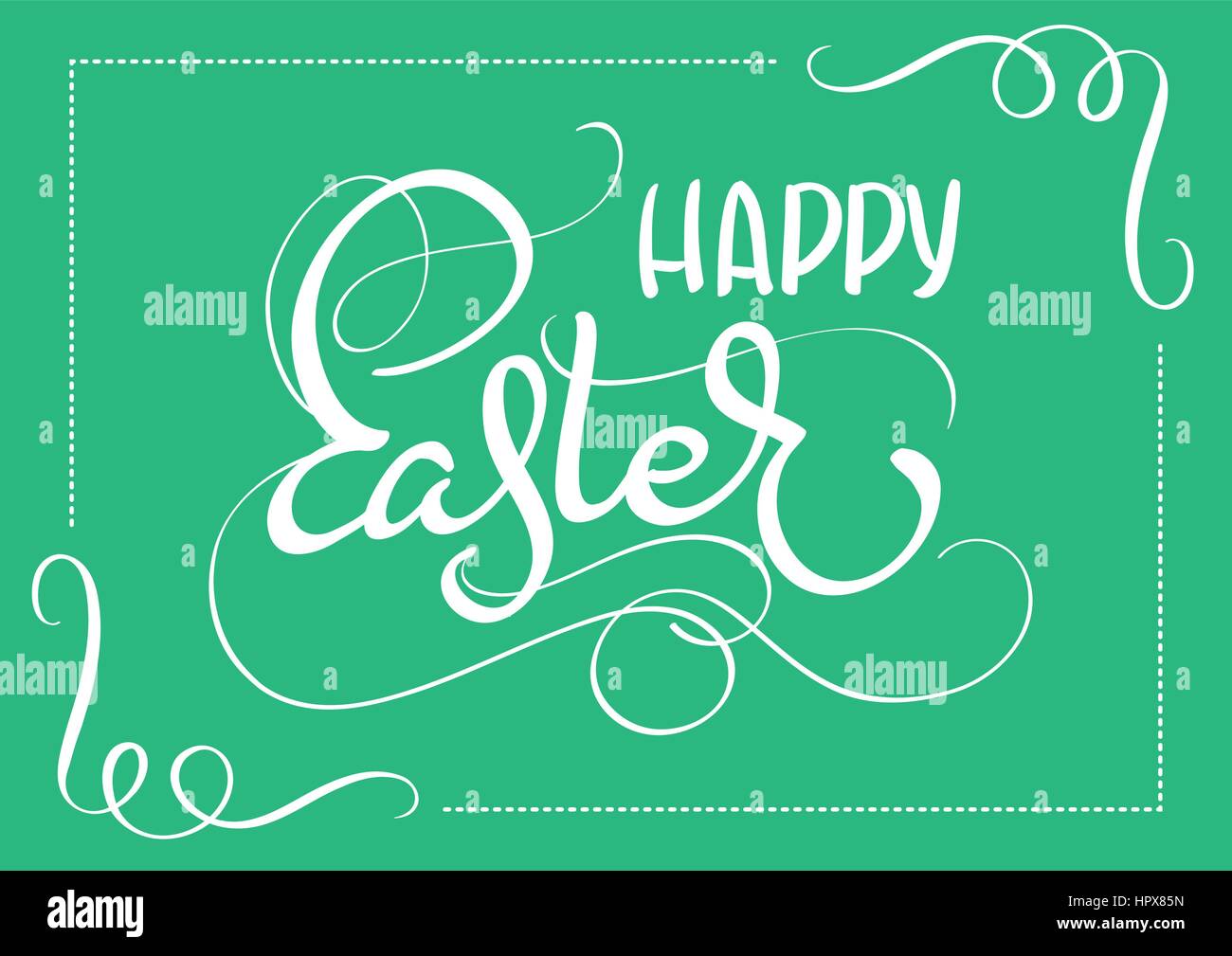 Happy Easter words on green background frame. Calligraphy lettering ...