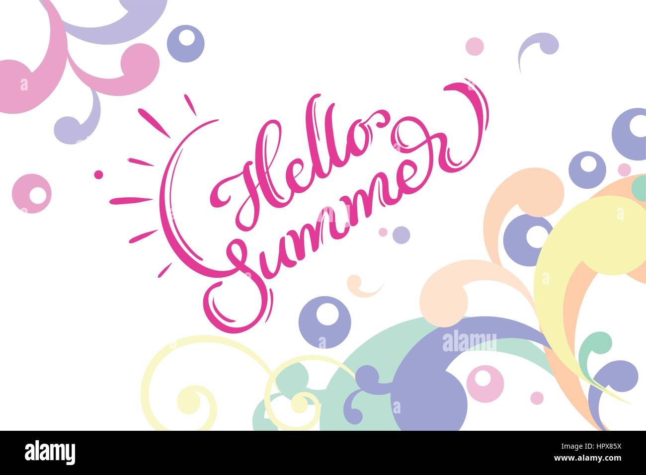 Hello Summer words on white background frame. Calligraphy lettering ...