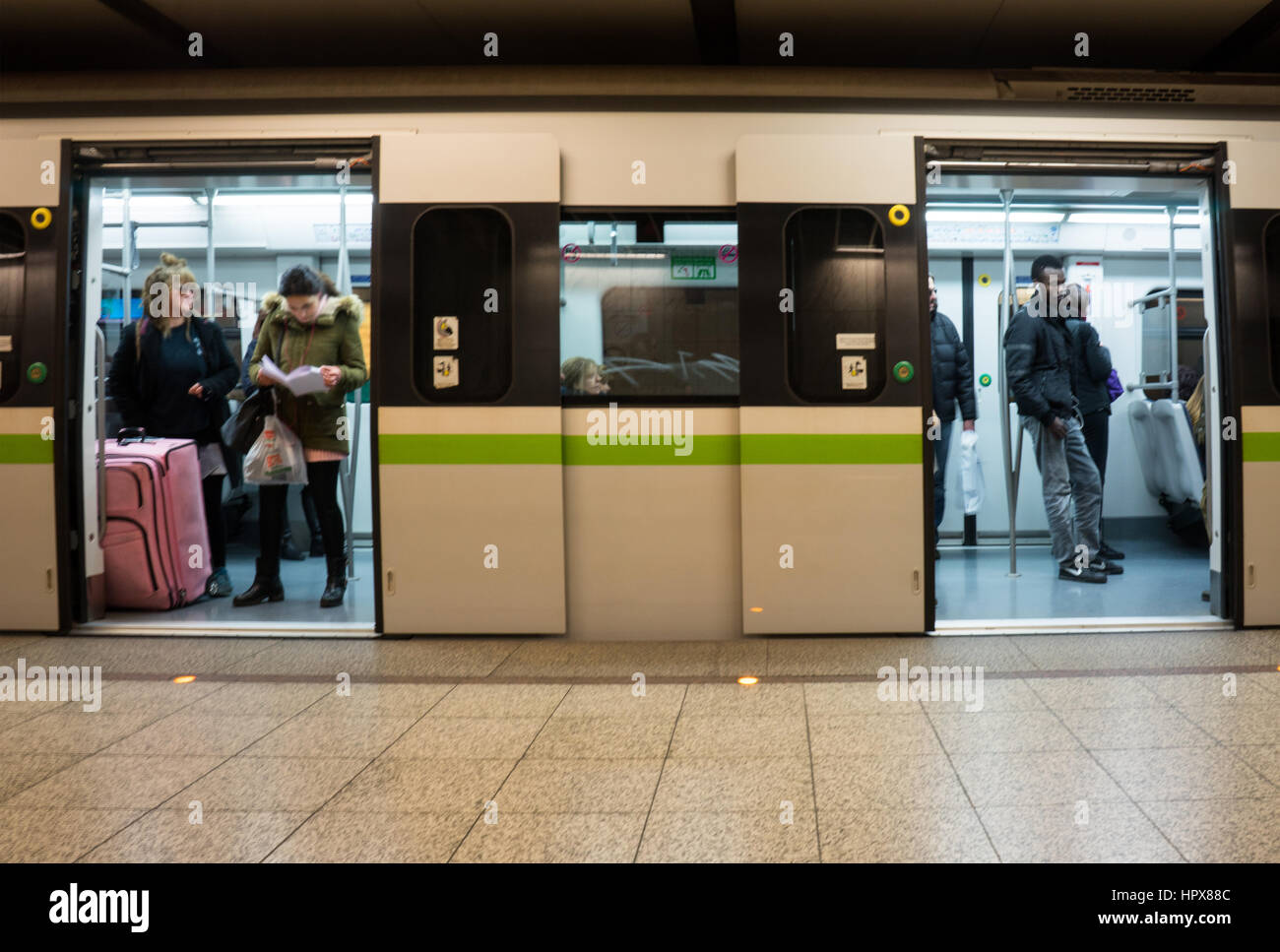 People inside metro train Stock Photo - Alamy