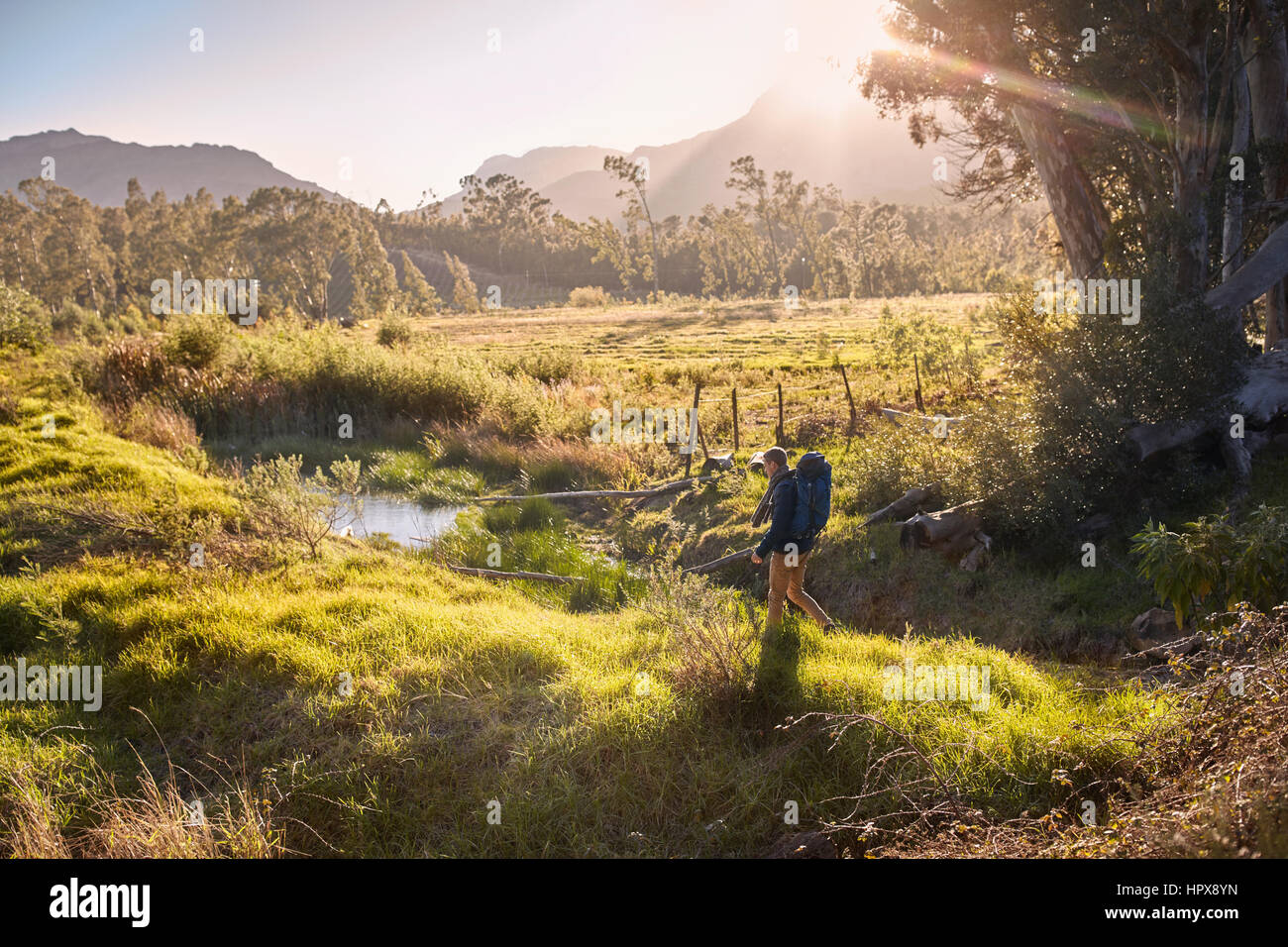 Side view young man walking hi-res stock photography and images - Alamy