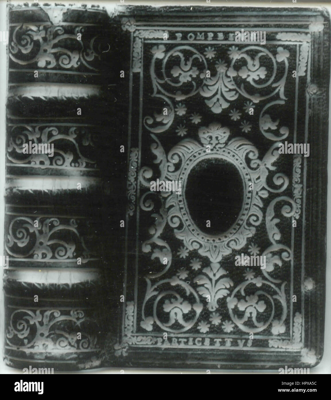 Front cover of an old manuscript book Pompeius Particettus Stock Photo ...