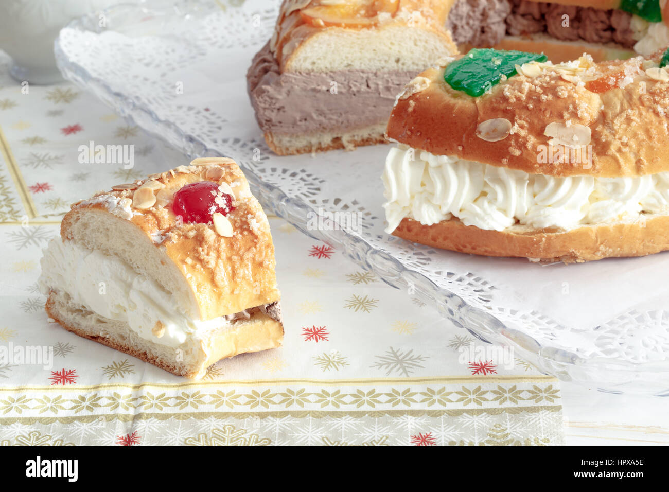 Three Kings Bread "Rosca de Reyes". Spanish dessert Stock Photo - Alamy