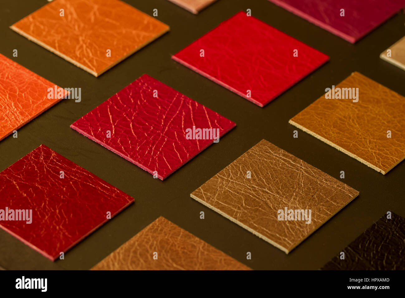 Leather samples. Samples of colorful palette on dark background for ...