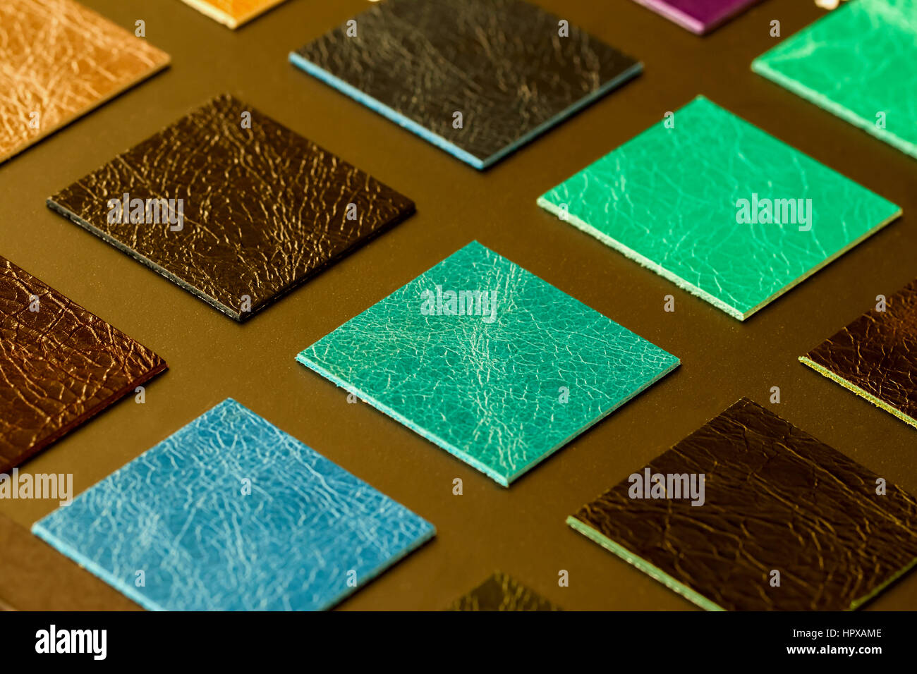Colorful leather samples, choice of texture and shades color, dark ...