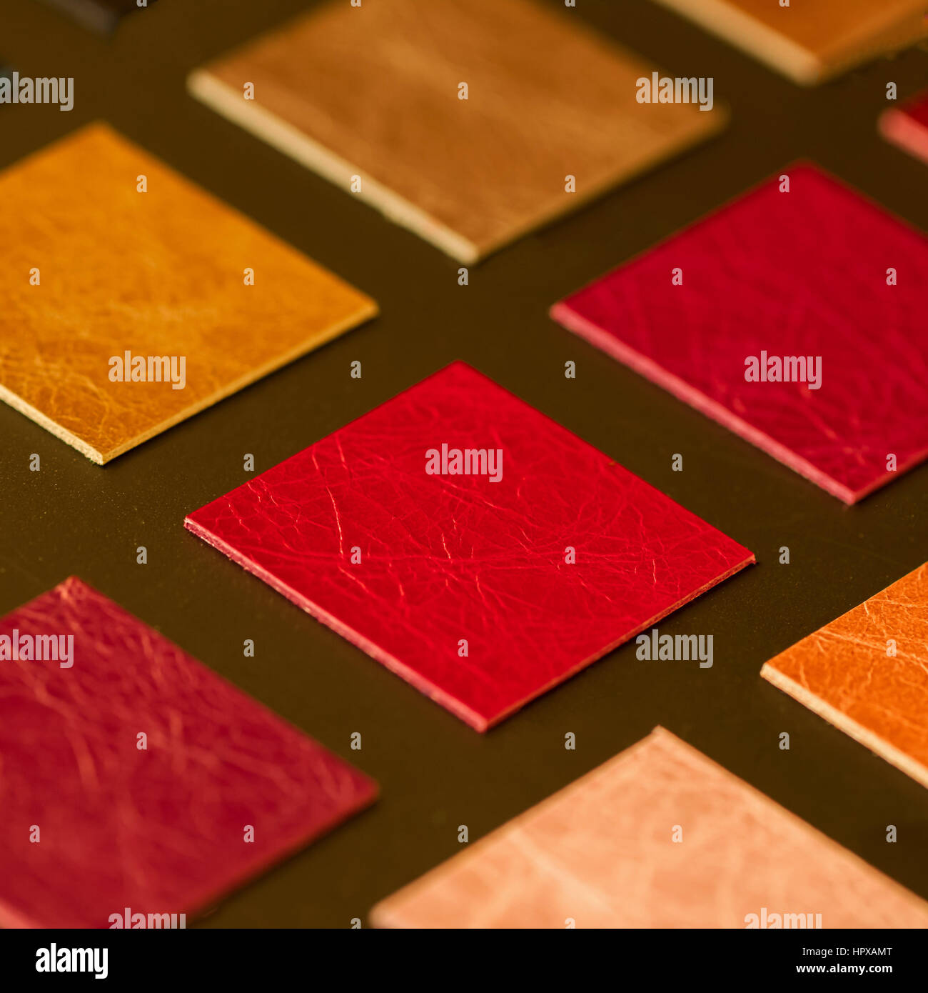 Leather samples. Samples of colorful palette on dark background for ...