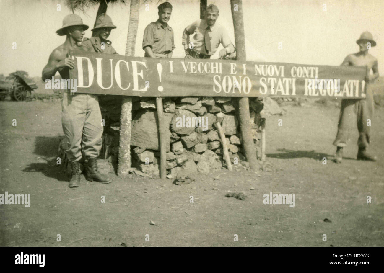 Italian colonial troops showing a sign, Ethiopia Stock Photo - Alamy
