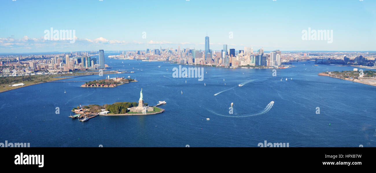New York, USA, September 28, 2013: New York Harbor Aerial view with ...