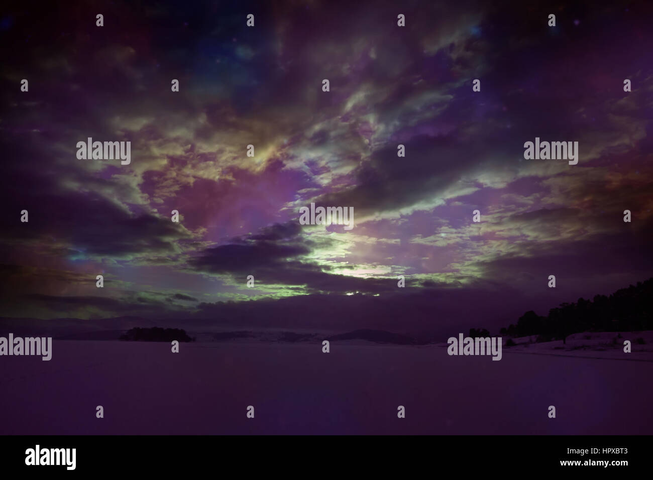 abstract infrared winter landscape with alien sky above- elements of ...