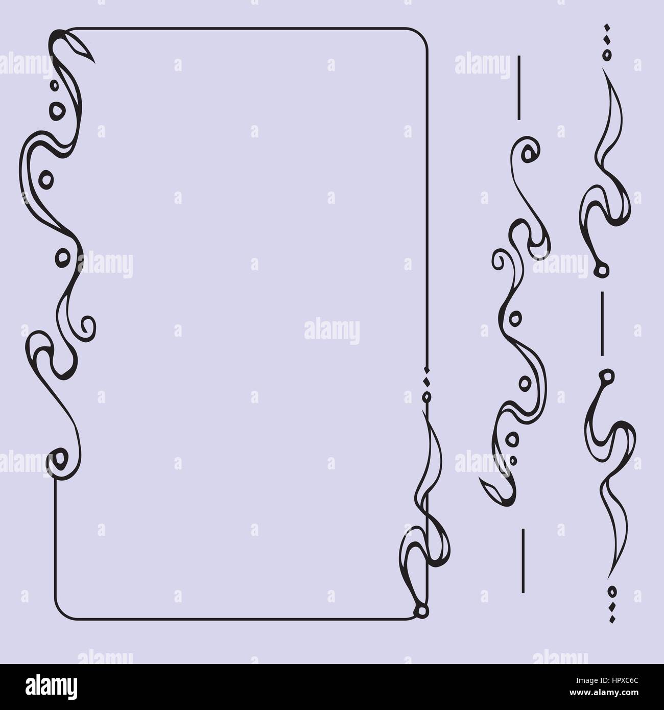 Vector set of ornate line art frames and borders. Black outline ...
