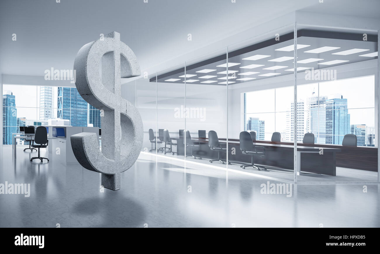 Stone dollar symbol in modern office interior as currency sign. 3d ...