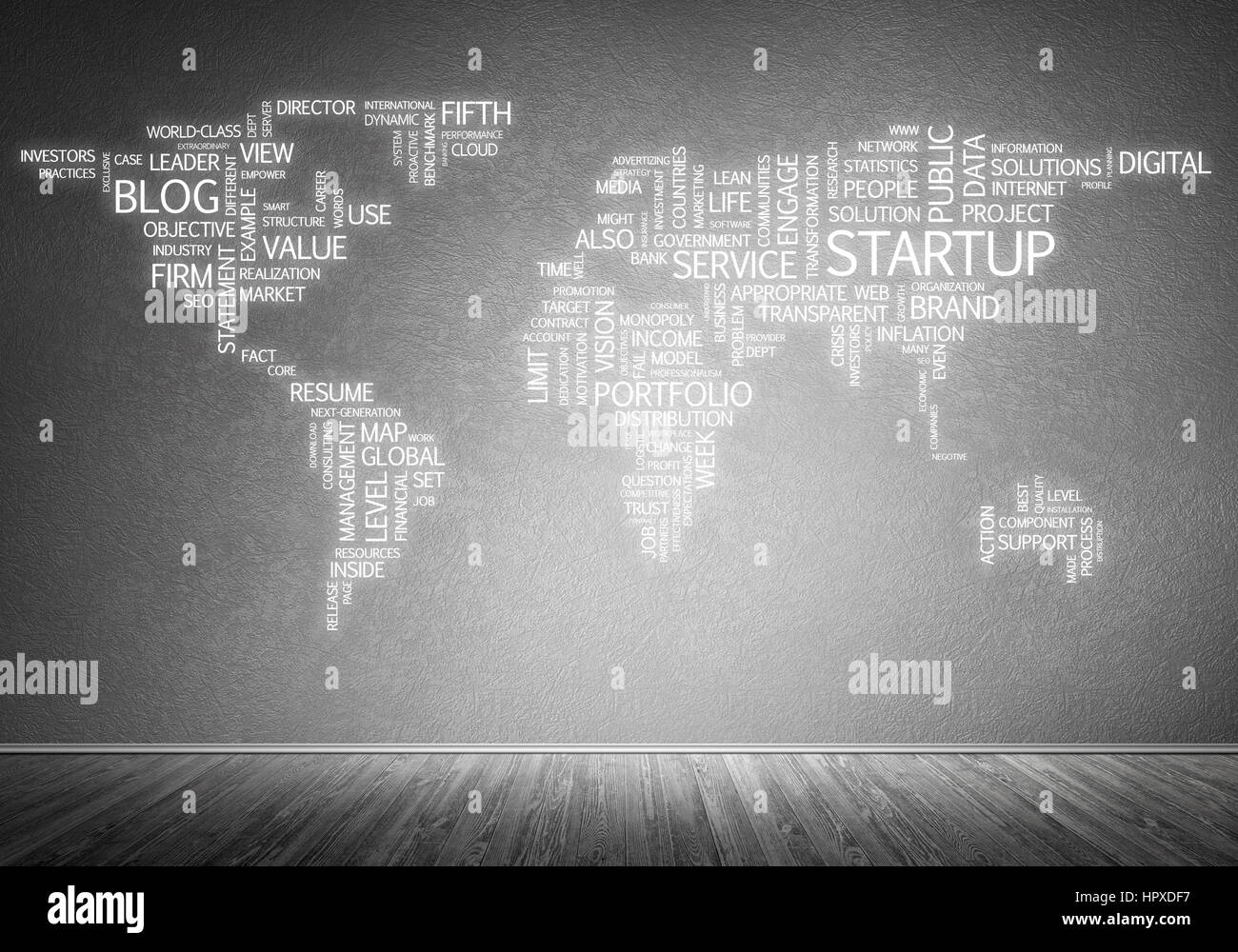 Concept of global business with world map on concrete wall Stock Photo ...