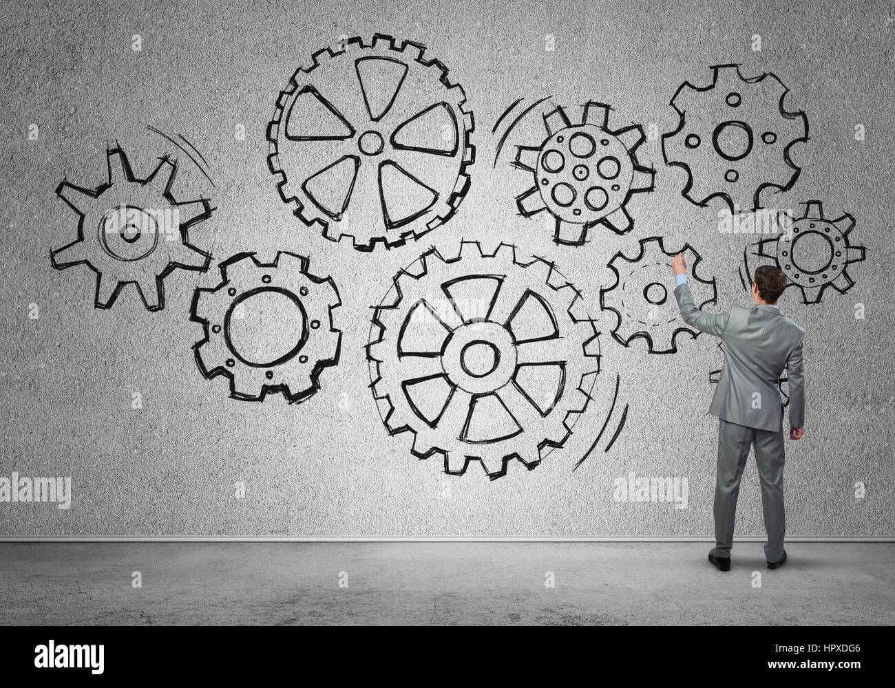 Businessman standing with back and drawing concept of teamwork and ...