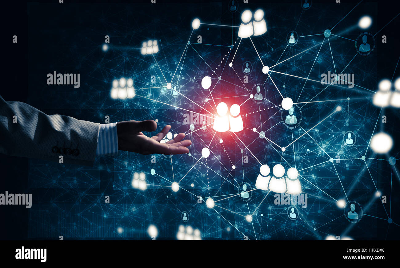 Background conceptual image with social connection lines on dark ...