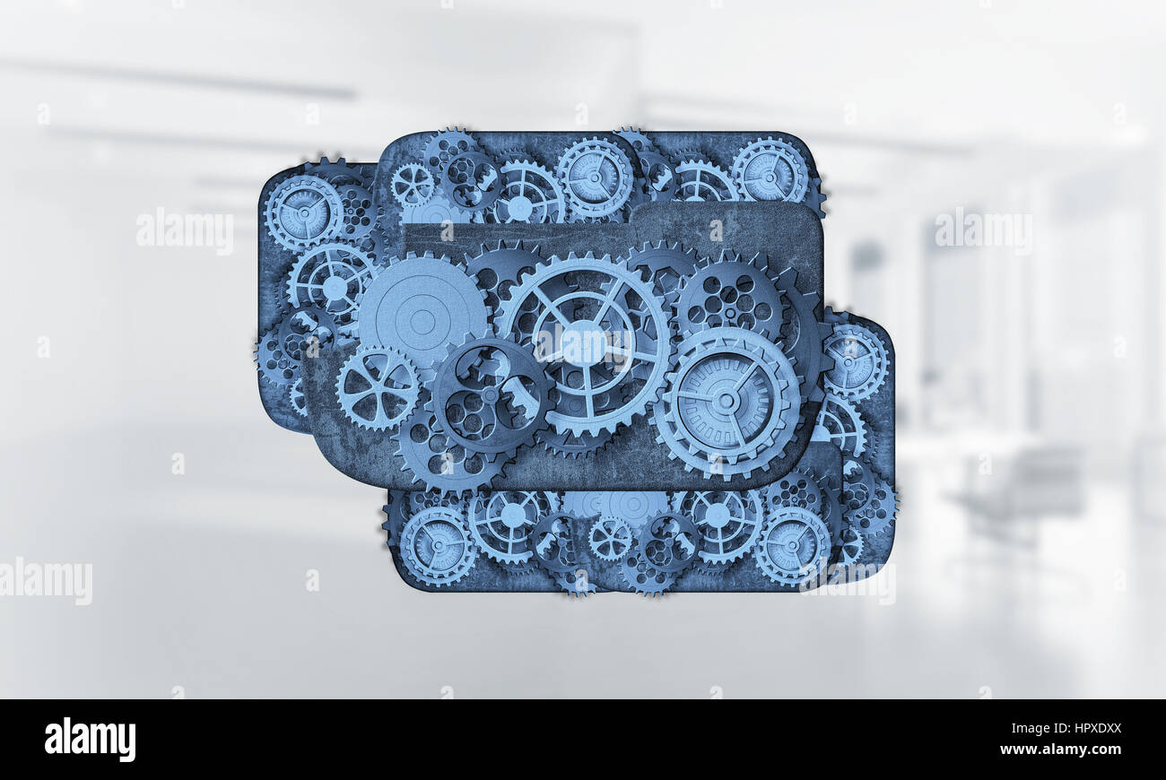 Color gears and cogwheels mechanism or engine on white office ...