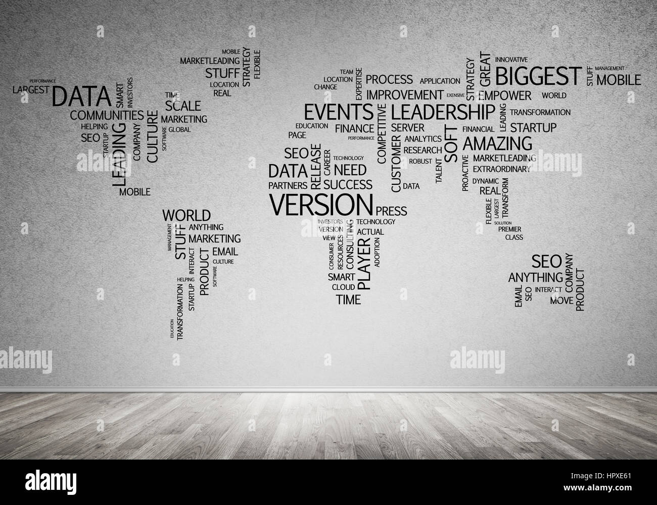 Concept of global business with world map on concrete wall Stock Photo ...
