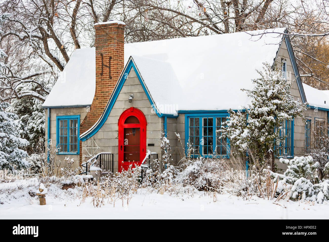 Beautiful house covered in snow Stock Photo - Alamy