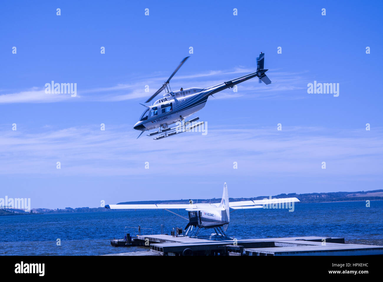Volcanic Air helicopter taking off at Rotorua Stock Photo - Alamy