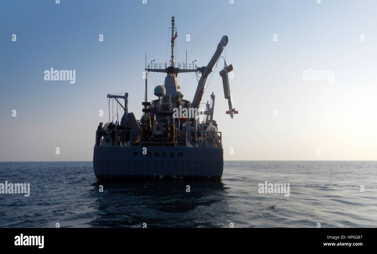 Sailors aboard the mine countermeasures ship USS Pioneer (MCM 9 ...
