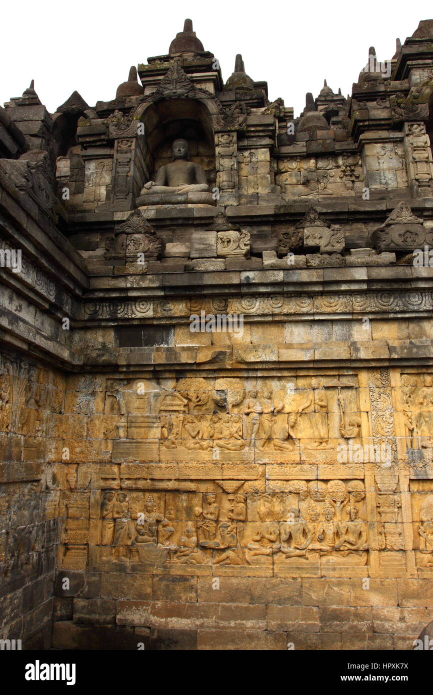 Relief of Borobudur temple in Yogyakarta, Java, Indonesia Stock Photo ...