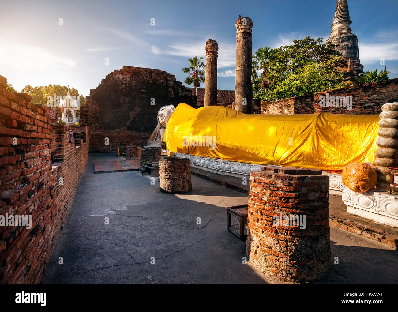 Big Lying Buddha statue in Wat Yai Chai Mongkol monastery in Ayuttaya ...