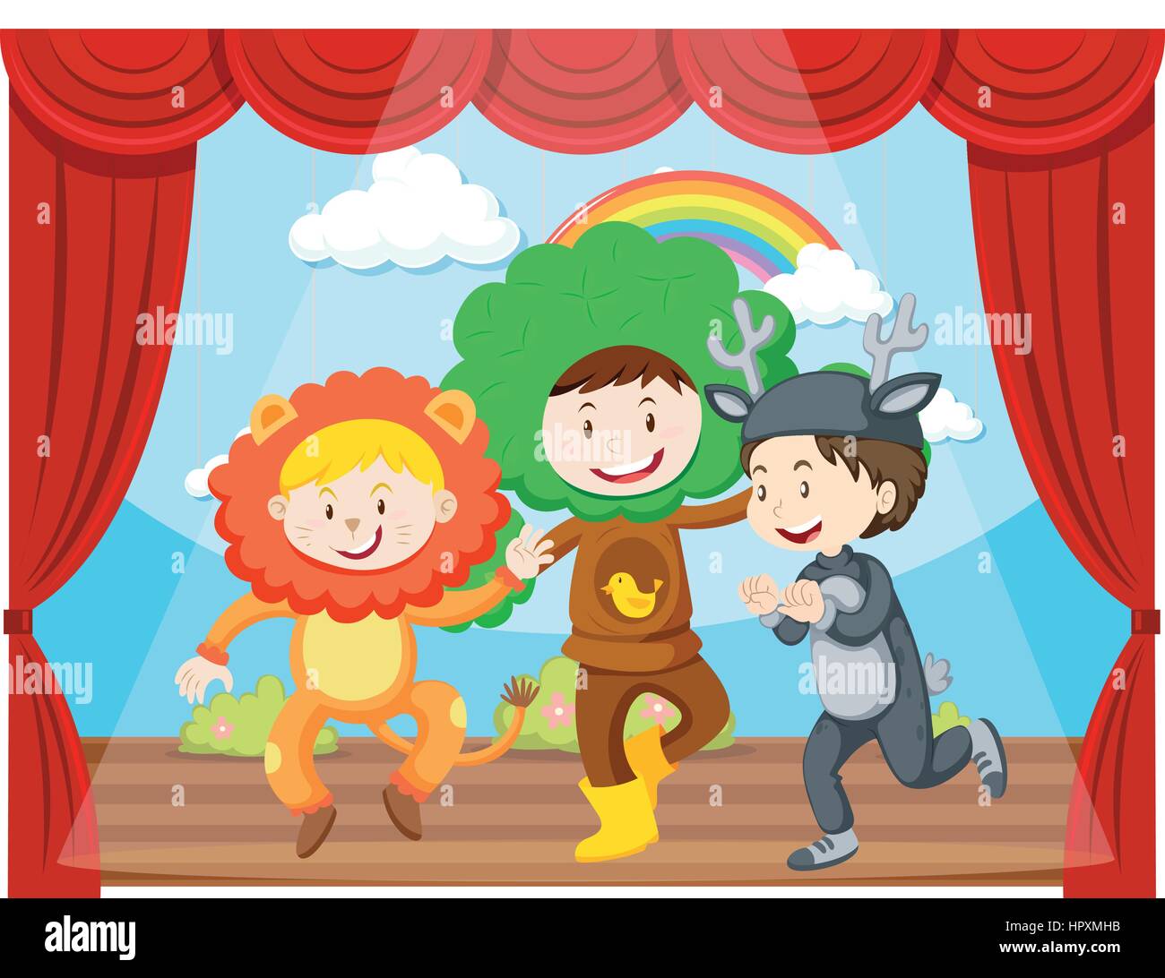 Three kids performing on the stage illustration Stock Vector Image ...