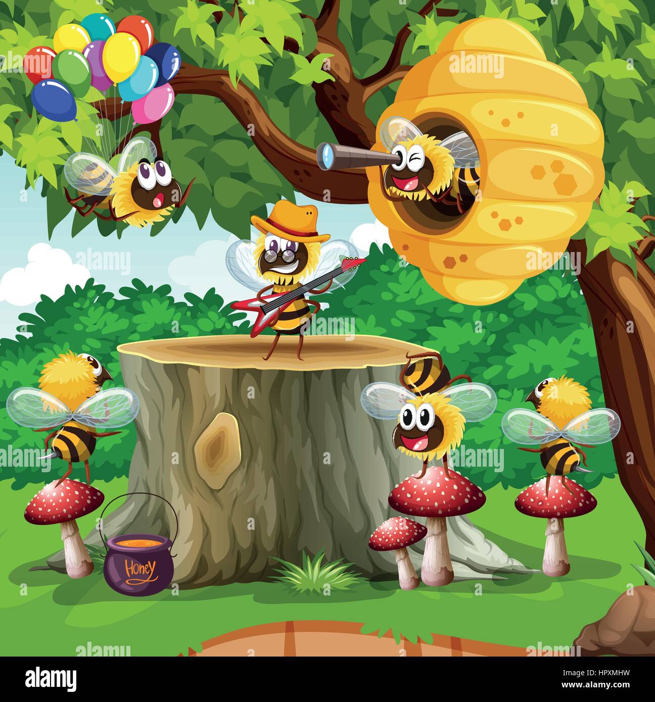 Bees and beehive on the tree illustration Stock Vector Image & Art - Alamy