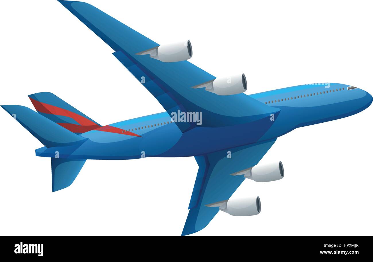 Blue airplane flying on white background illustration Stock Vector ...