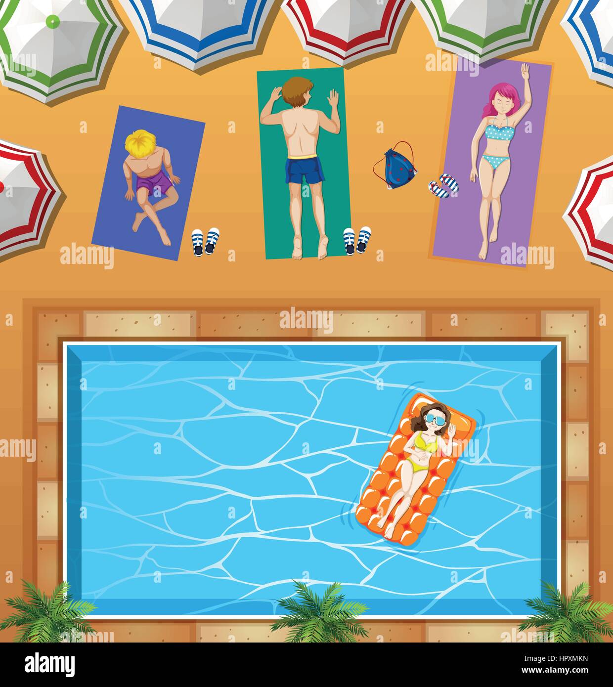 People relaxing swimming pool illustration Stock Vector Images - Alamy