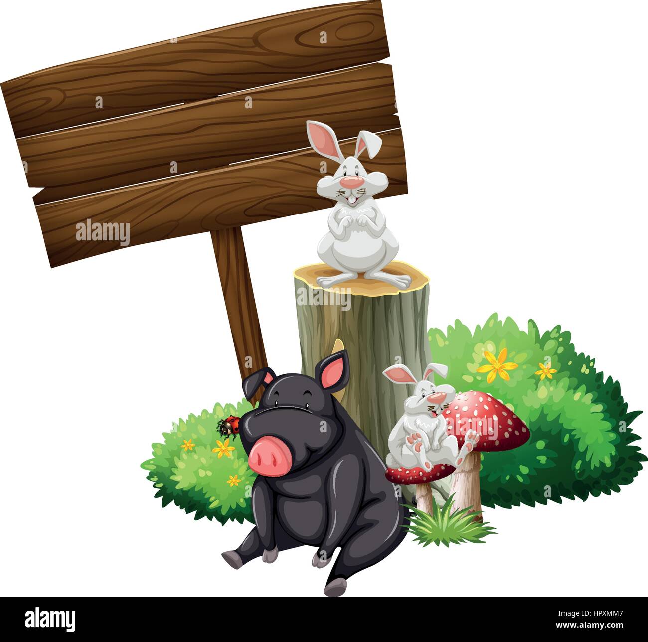 Pig and rabbits with wooden sign illustration Stock Vector Image & Art ...