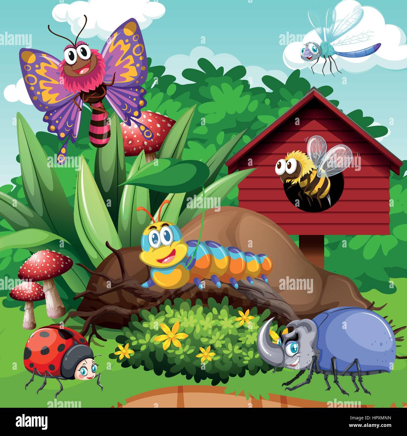 Different types of bugs in garden illustration Stock Vector Image & Art ...