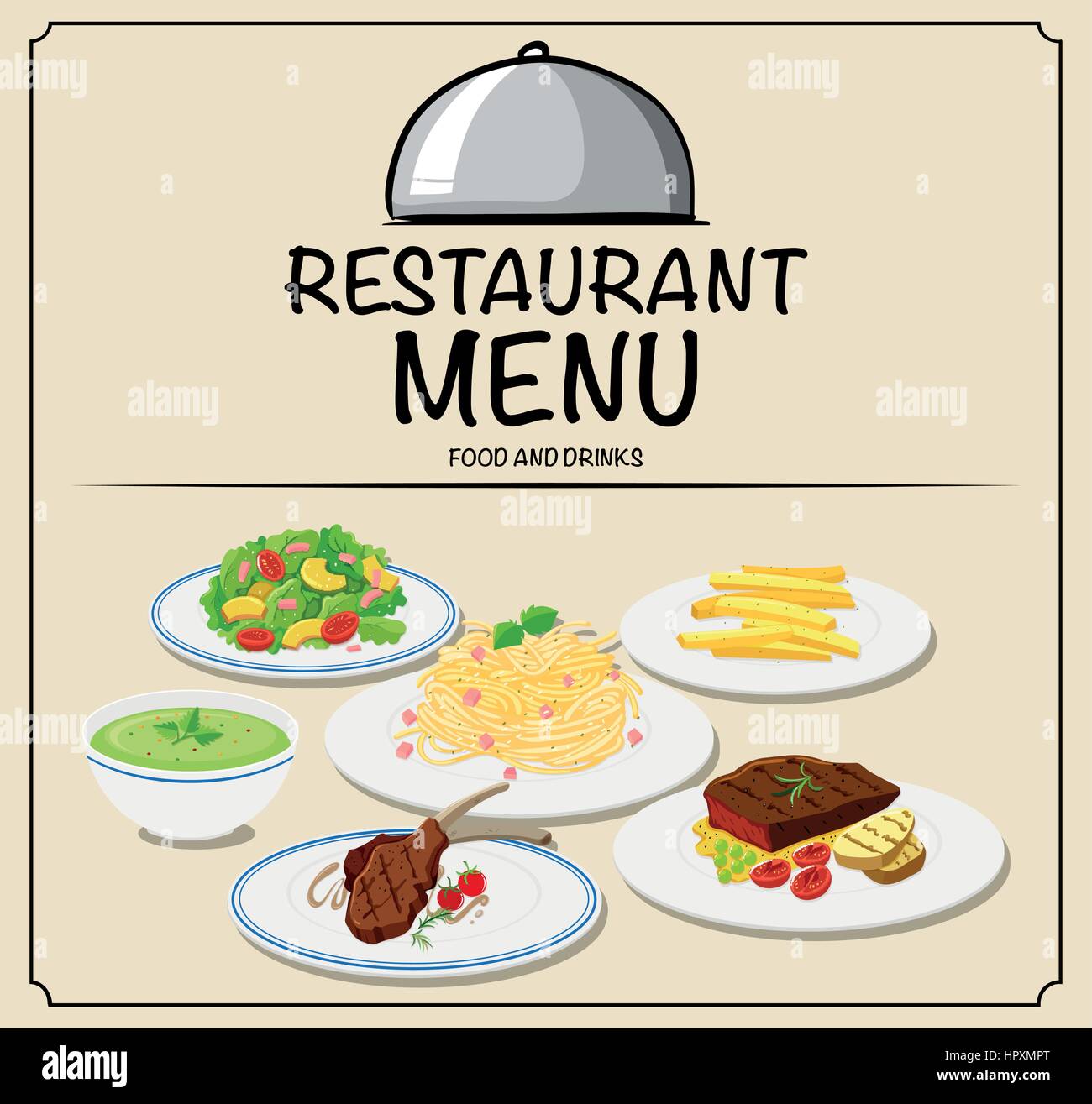 Restaurant menu with different food illustration Stock Vector Image ...