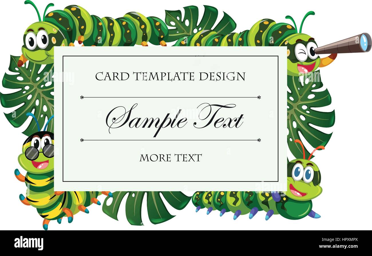 Card template with caterpillars and leaves illustration Stock Vector ...