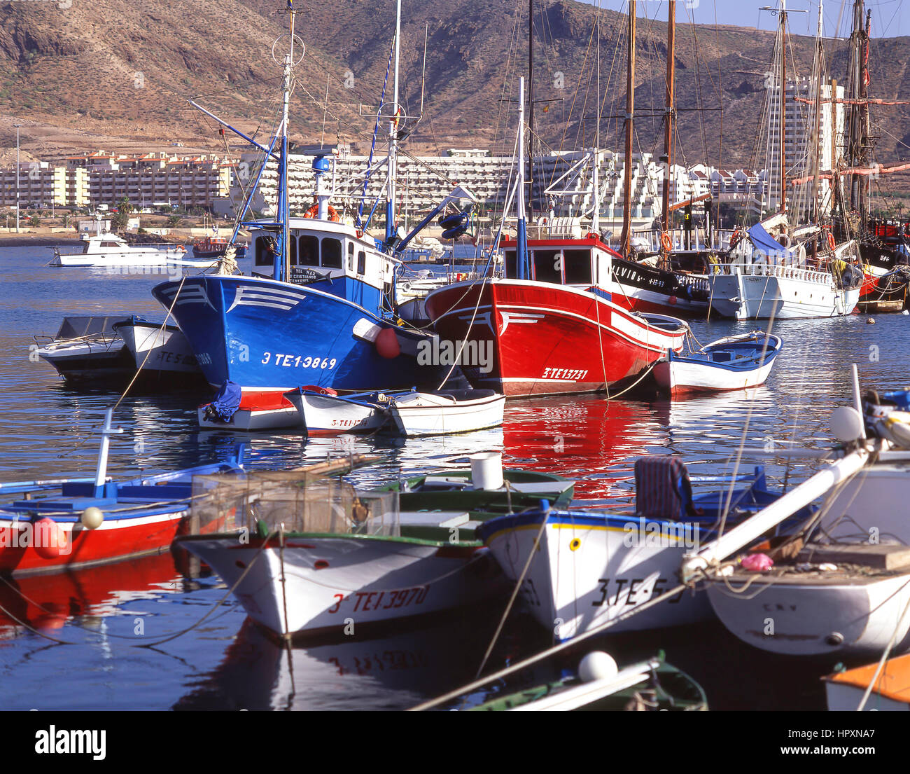 Fishing boats in harbour, Los Cristianos, Tenerife, Canary Islands ...