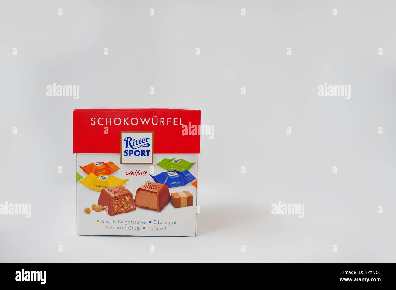 Dusseldorf, Germany - February 18, 2017: Box of chocolates candies ...